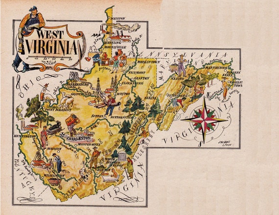 Mapa Imprimible De Virginia Occidental State West Virginia Vectores,