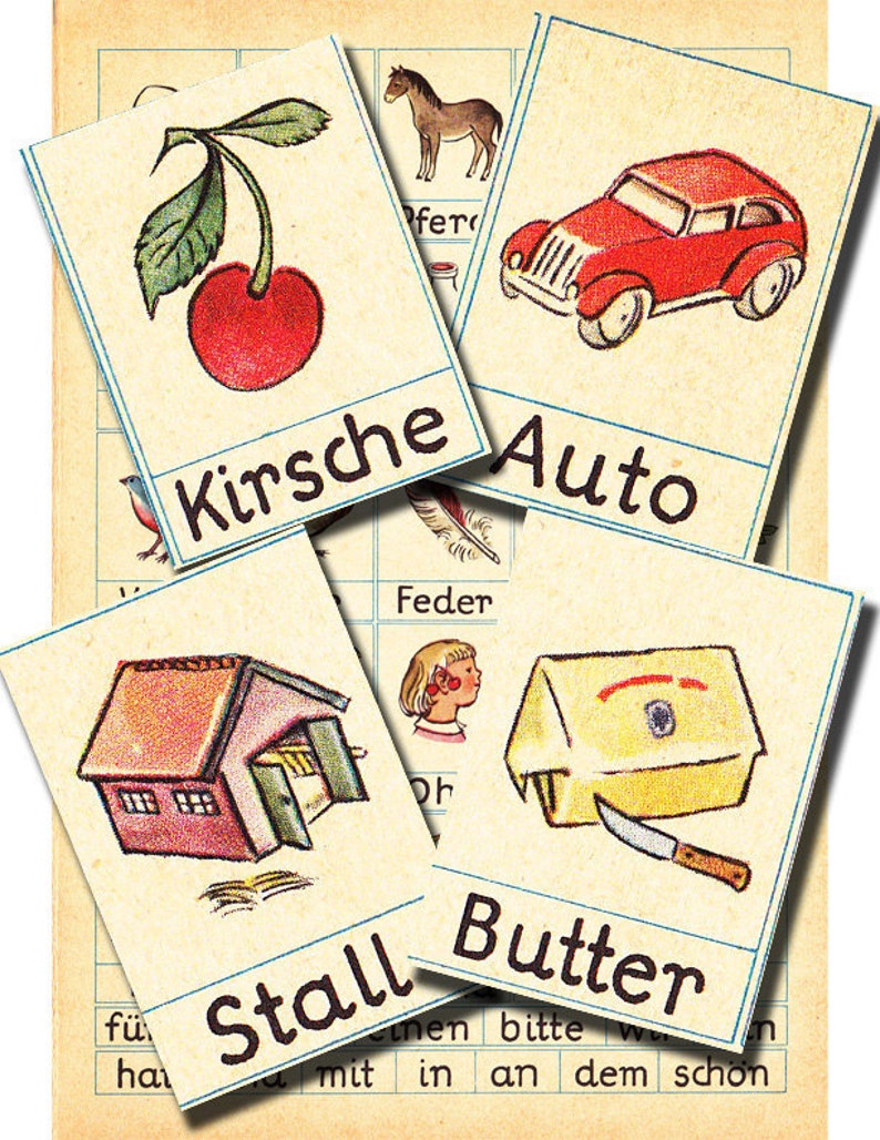 German Words From Mein Erstes Buch, Printable Digital Download, Collage ...