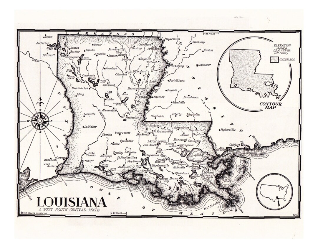 Printable Map of Louisiana From the 1950's, Unique Gift, Home Decor ...