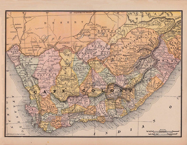 Printable Map of South Africa Cape Colony a 19th Century | Etsy