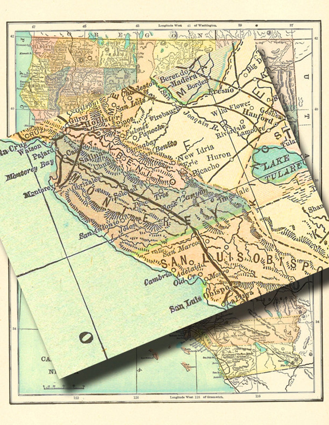 Map of California, Printable Wall Art, Home Decor, Arts and Crafts, Etc ...