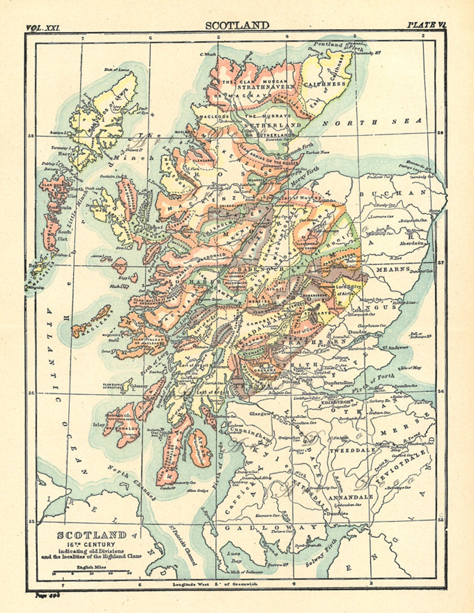 The Clans of Scotland in the 16th Century a Printable Map for - Etsy