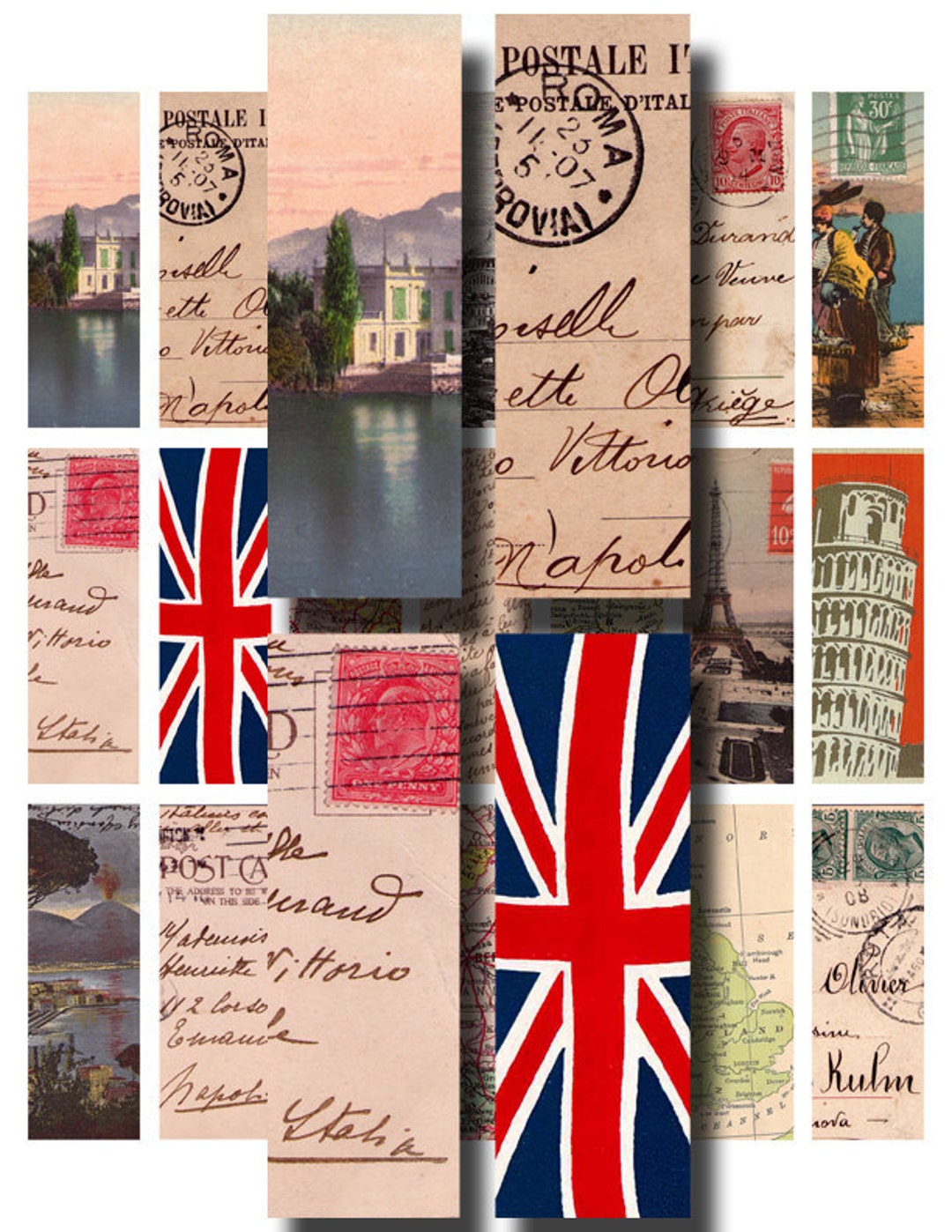 European Postcards, 1 X 3 Inch Microslides, Digital Collage Sheet No ...