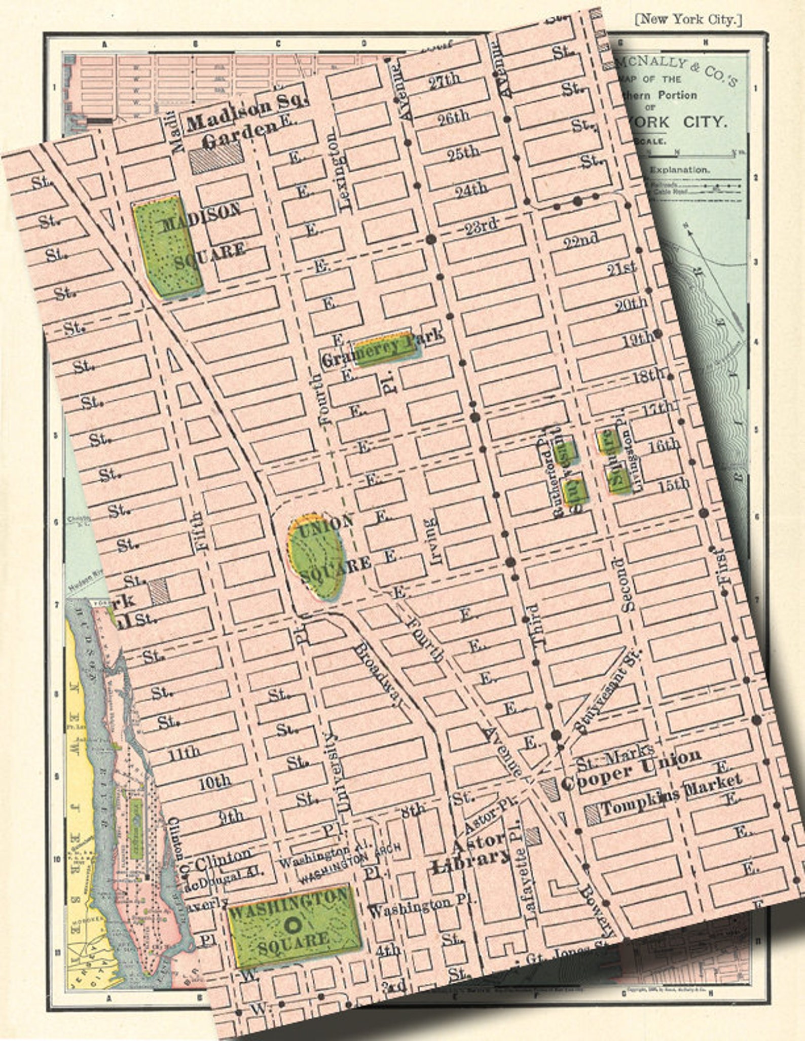 Printable Map of Southern Manhattan From 1895 a 600 Dpi File Digital ...