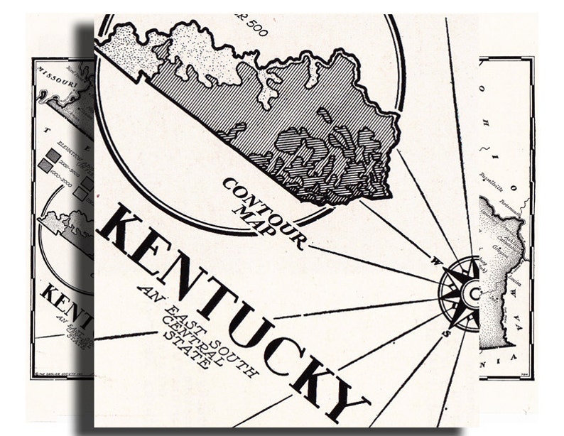 Printable Map of Kentucky. Black and White 1950's Map for - Etsy