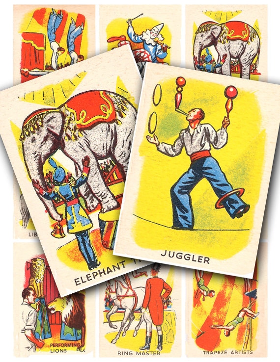 Circus Cards Collage Sheet From Vintage 1940's Playing - Etsy