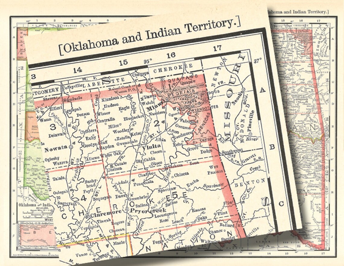 Printable Map of Oklahoma and Indian Territory Arts and | Etsy