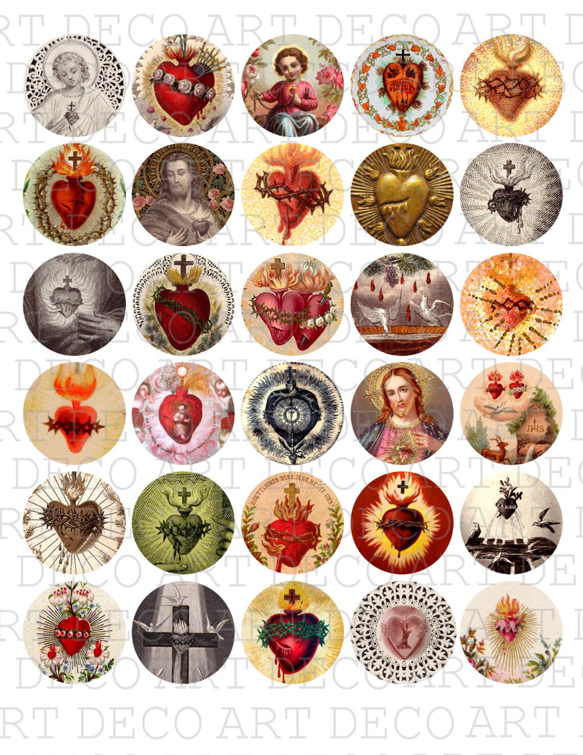 Sacred Heart Collage Sheet, 1.5 Inch Circles, From French Holy Cards ...