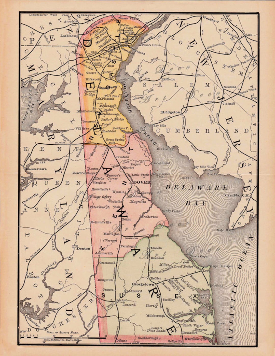 Printable Map of Delaware, for Wall Art, Arts and Crafts, Home Decor, Crafting, Digital Download ...