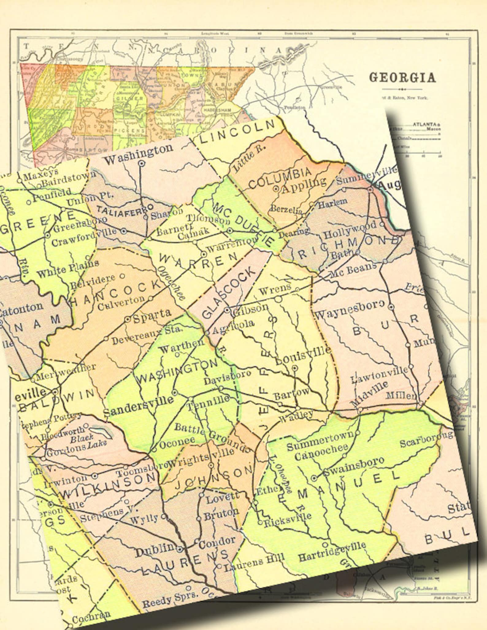 Old Map of Georgia, Detailed and Colorful, Printable Digital Antique ...