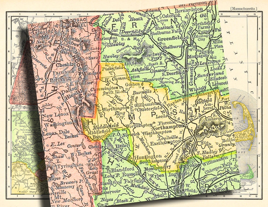 Printable map of Massachusetts unique gift and home decor | Etsy