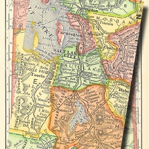 Printable Map of Utah, Antique Home Decor, DIY Wall Art, Arts and ...