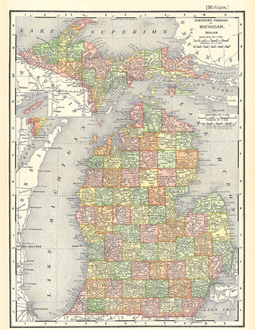 Old Map of Michigan From 1904, a Vintage Printable Digital Image, No ...