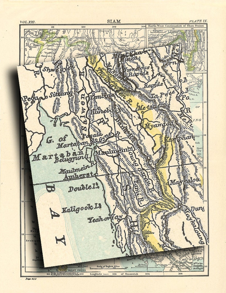 Old Map of Thailand, (siam), Printable Map, Digital Download No. 339 - Etsy