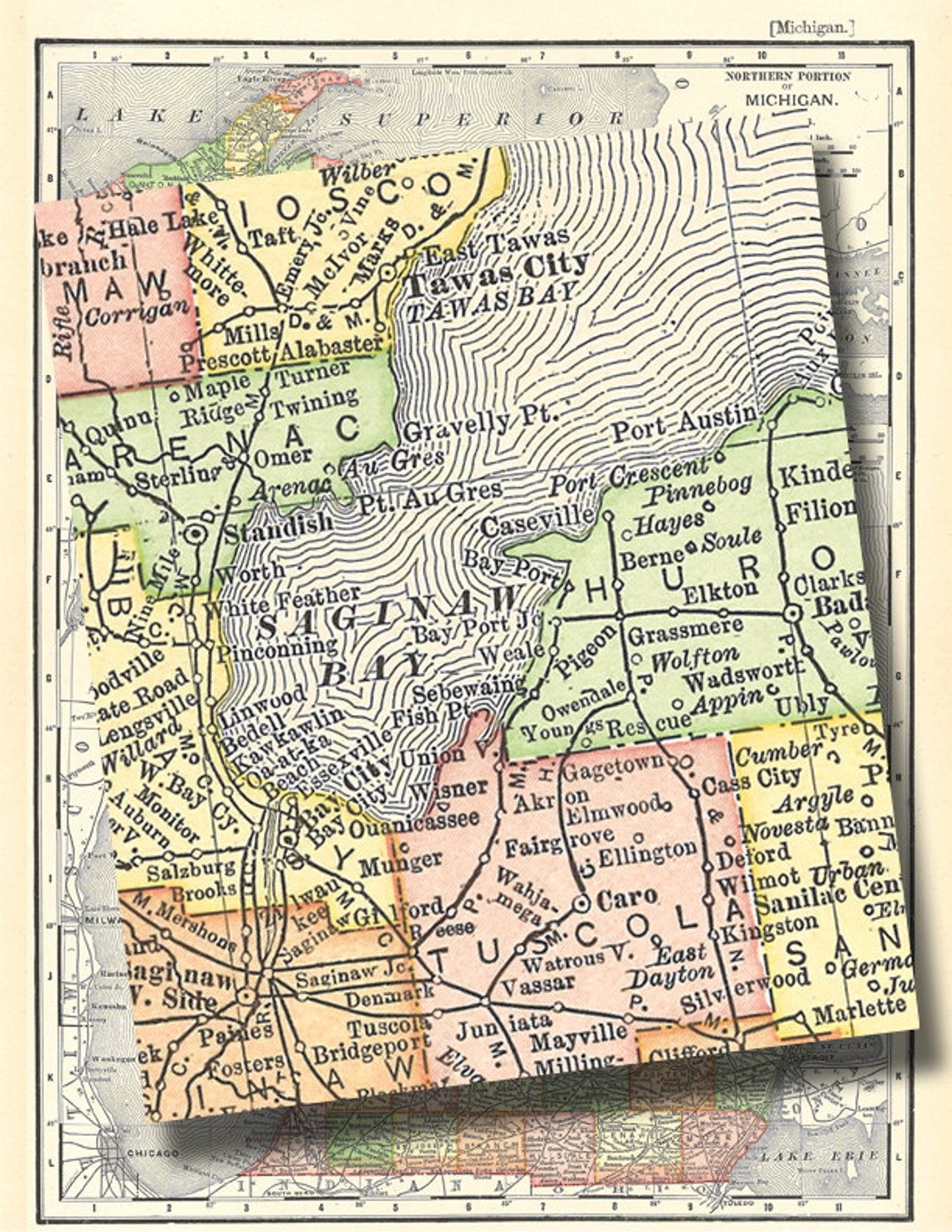 Old Map of Michigan From 1904, a Vintage Printable Digital Image, No ...