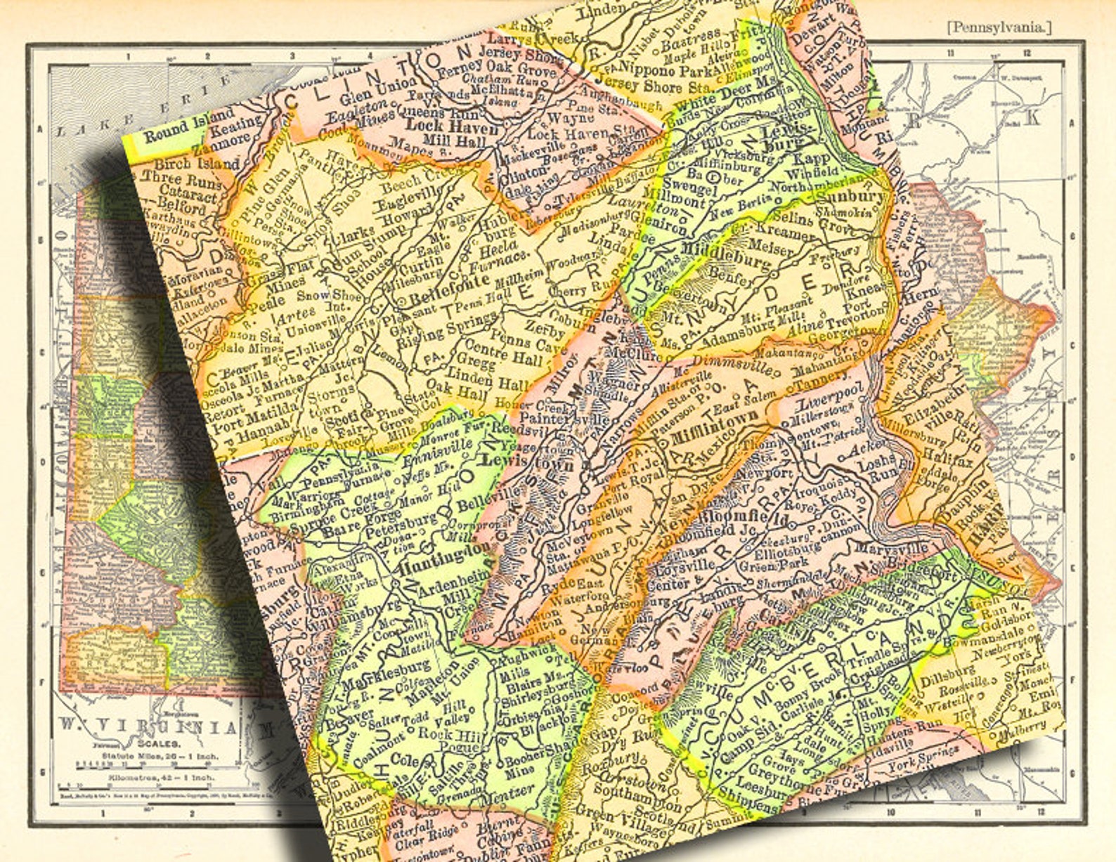 Printable Map of Pennsylvania, Digital Download No. 767 - Etsy