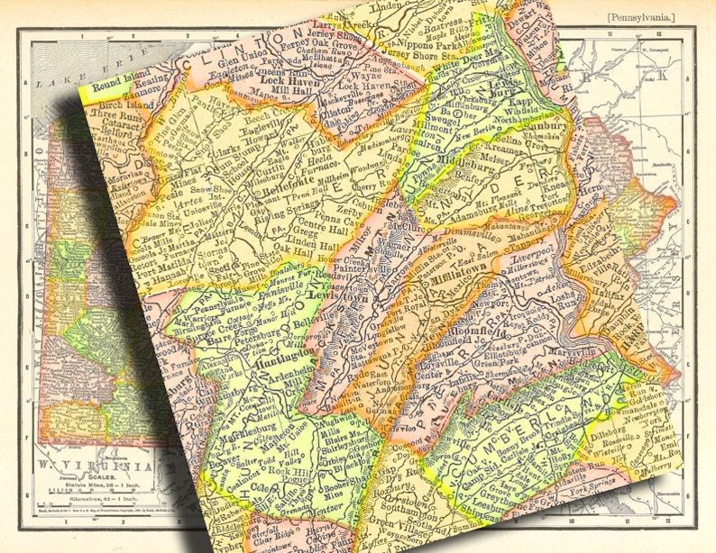 Printable Map of Pennsylvania, Digital Download No. 767 - Etsy