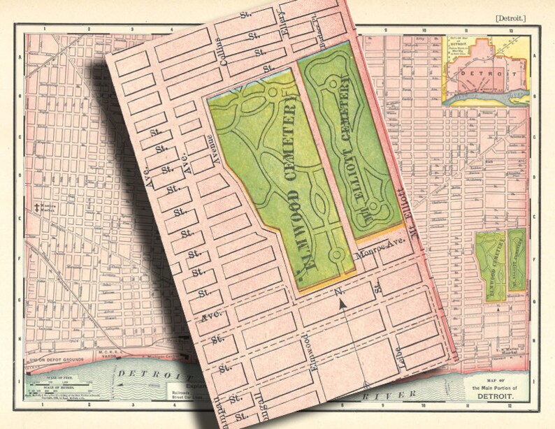 Printable map of Detroit showing the city streets from 1895 | Etsy