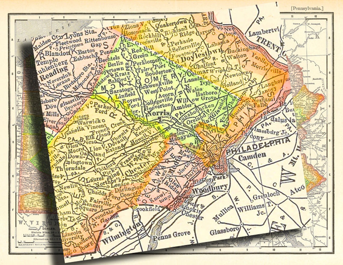 Printable Map of Pennsylvania, Digital Download No. 767 - Etsy