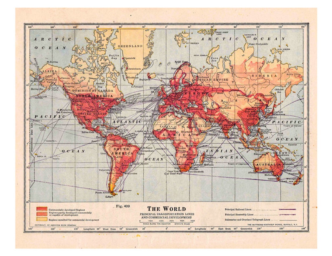 Printable World Map From 1916 for Classroom Decor Home | Etsy