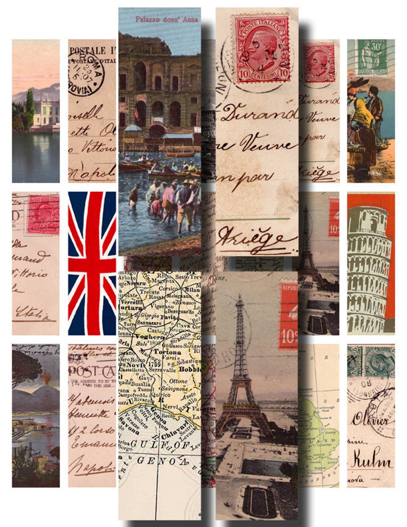 European Postcards 1 X 3 Inch Microslides Digital Collage - Etsy