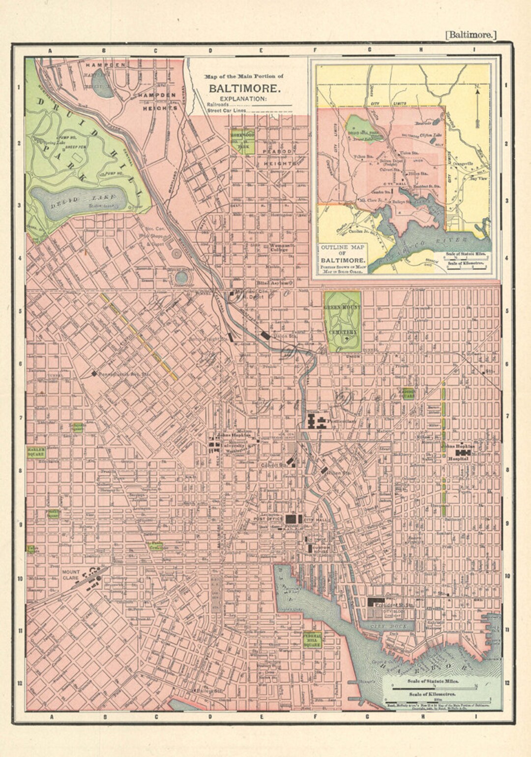 Printable Map of Baltimore, Maryland From 1895, Unique Home Decor ...