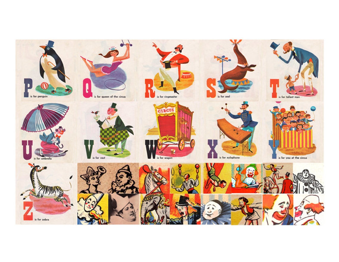 Circus Alphabet Collage Sheet in 2 Inch Squares Printable | Etsy
