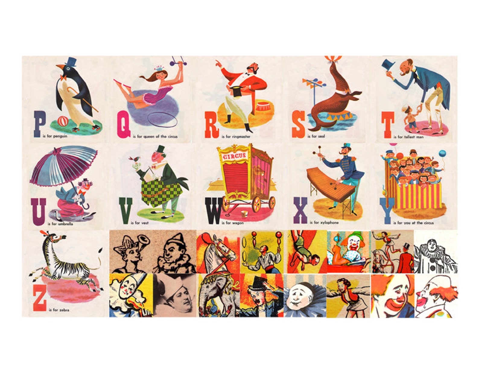 Circus Alphabet Collage Sheet in 2 Inch Squares Printable | Etsy