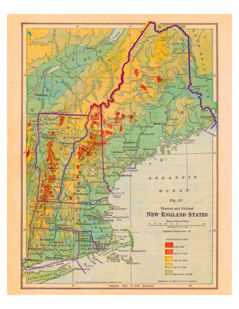Printable New England Map, Digital Print, Gift, Home Decor, Wall Art ...