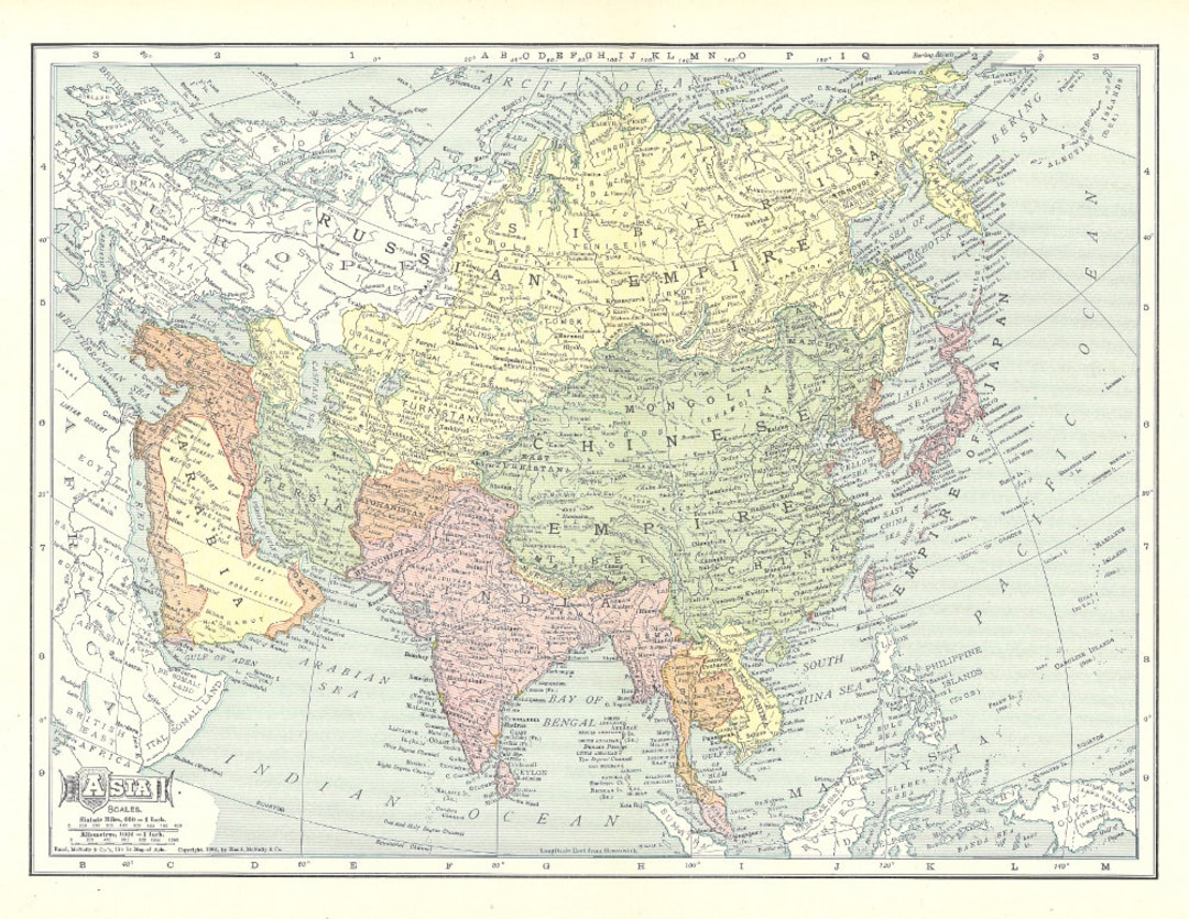 Printable Map of Asia, Digital Download No. 908 - Etsy