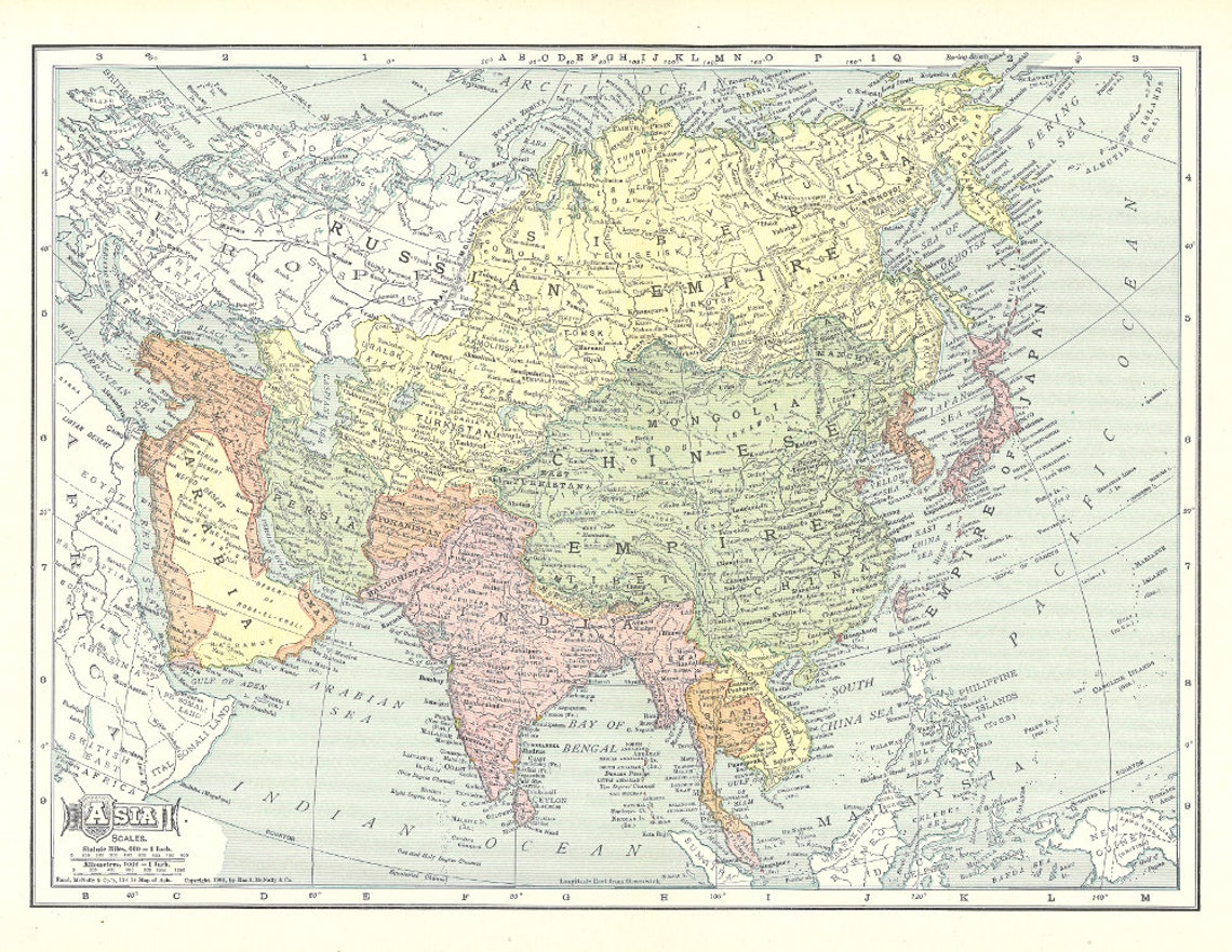 Printable Map of Asia Digital Download No. 908 - Etsy