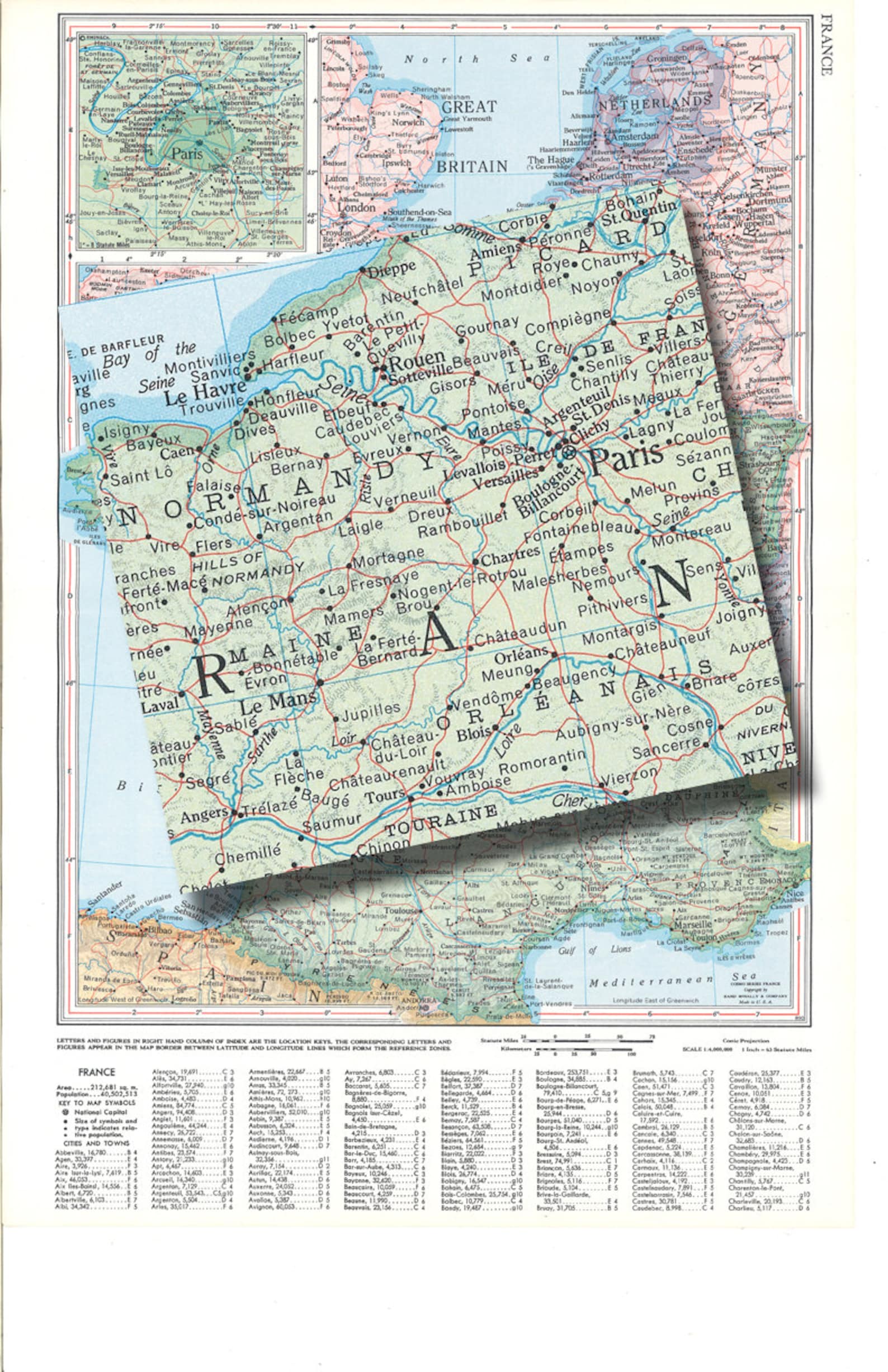 Printable Map of France From the 1950's, for Arts and Crafts, Wall ...