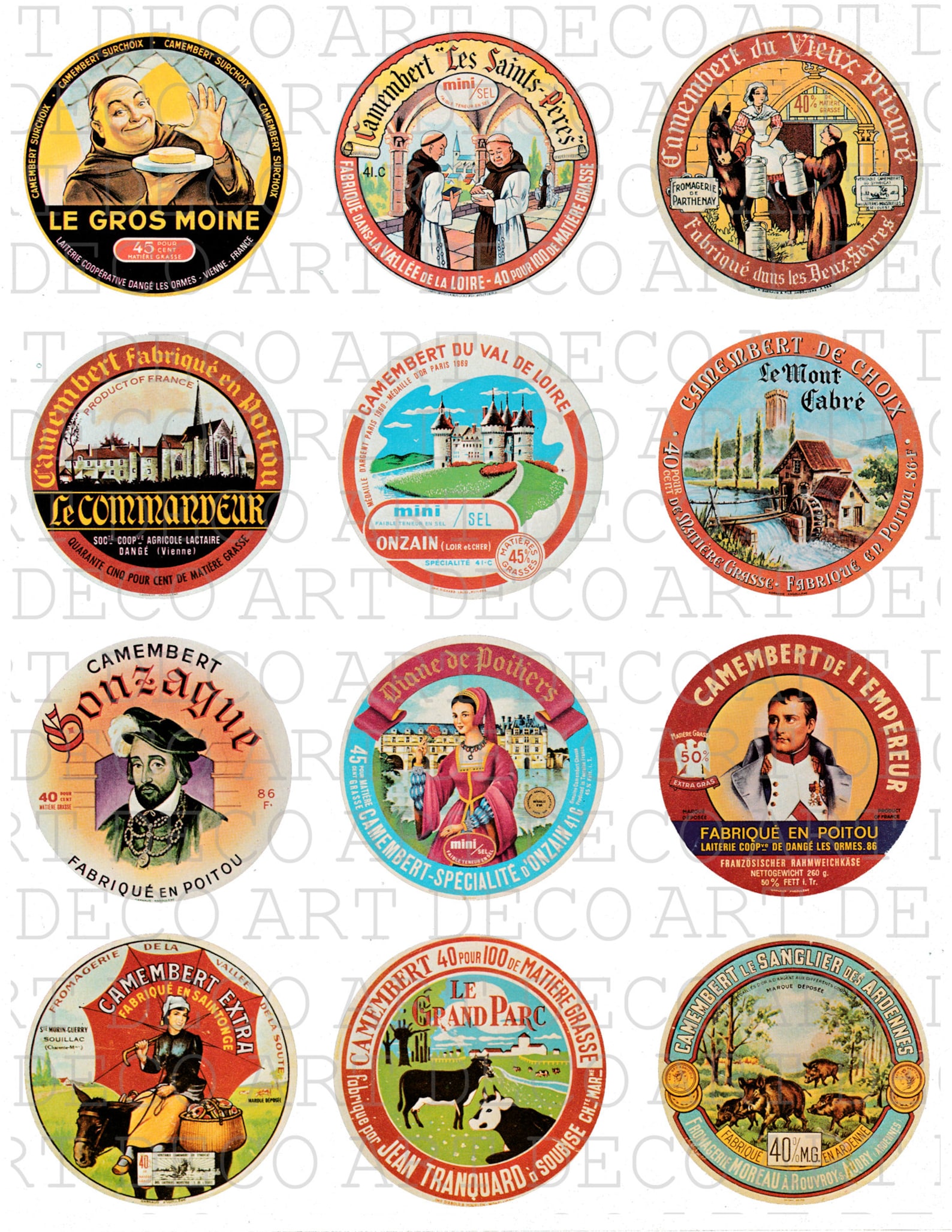 48 Camembert Cheese Labels 2.75 Inch French Cheese Circles, Digital Art ...