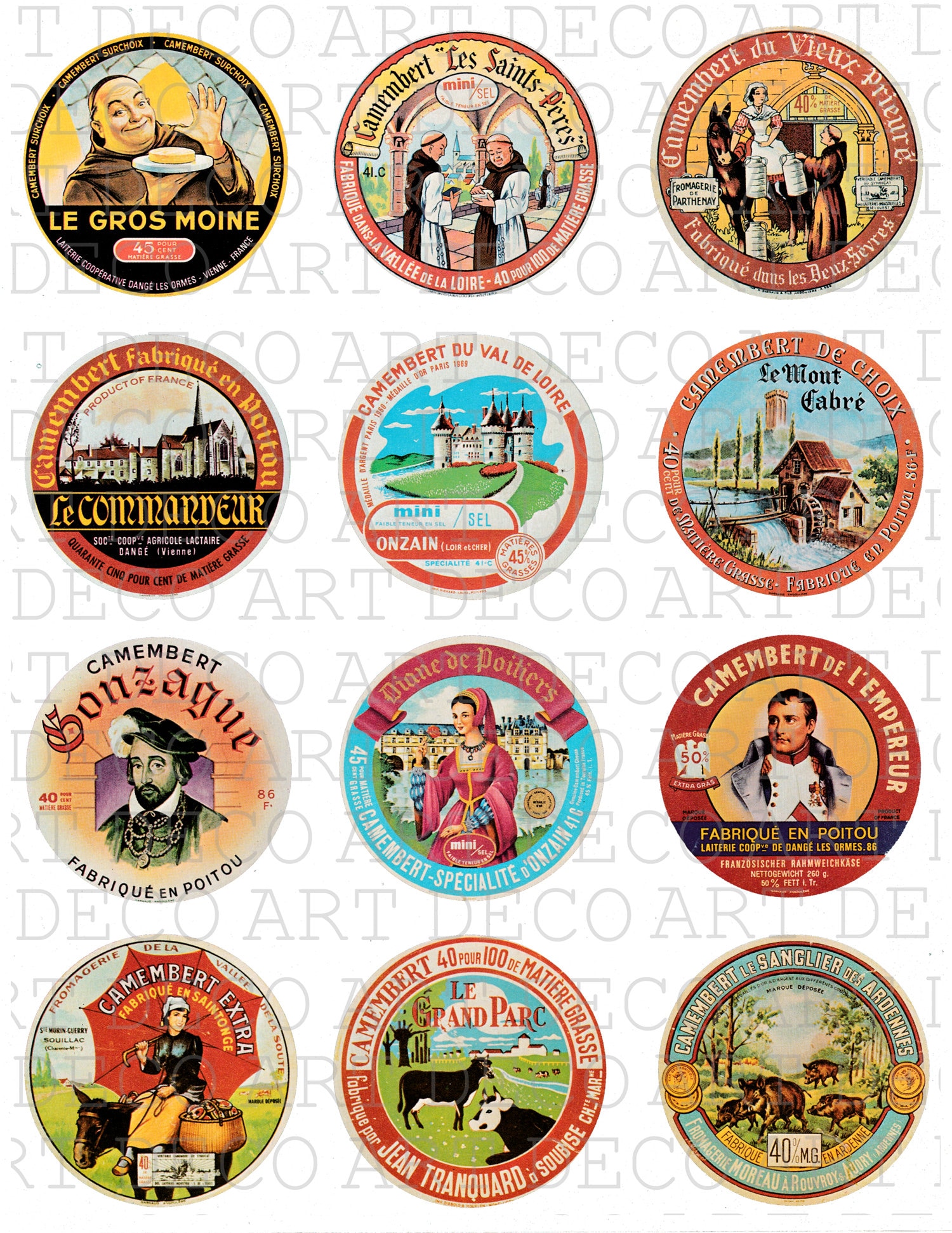 48 Camembert Cheese Labels 2.75 Inch French Cheese Circles, Digital Art ...