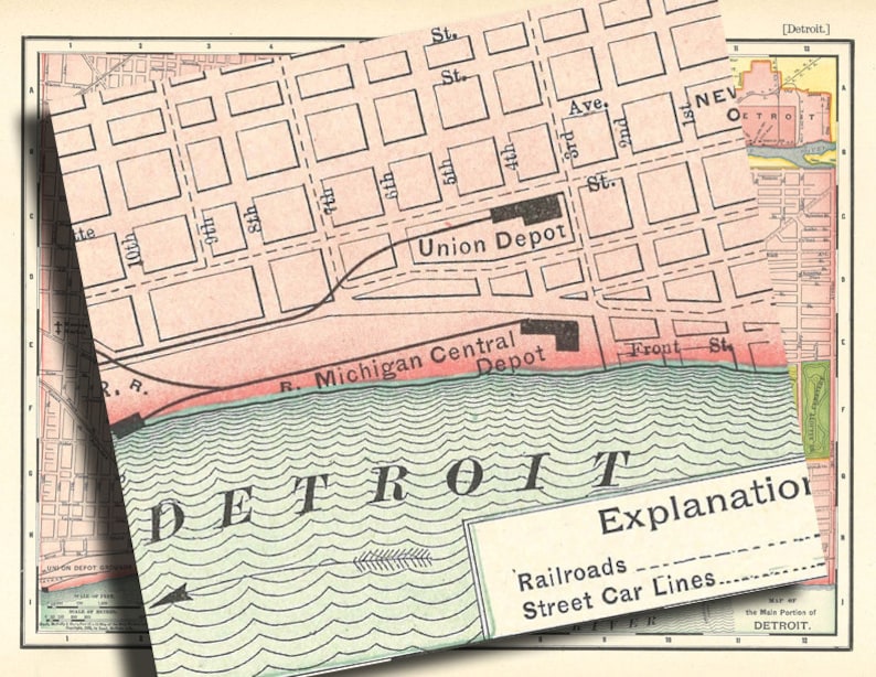 Printable Map of Detroit Michigan Antique Map Arts and - Etsy