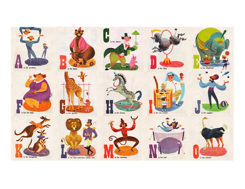 Circus Alphabet Collage Sheet in 2 Inch Squares Printable - Etsy