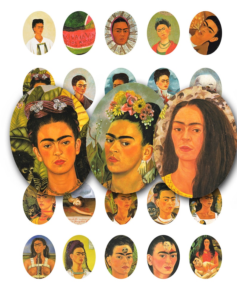Frida Kahlo Collage Sheet in 30 X 40 Mm Ovals Printable - Etsy