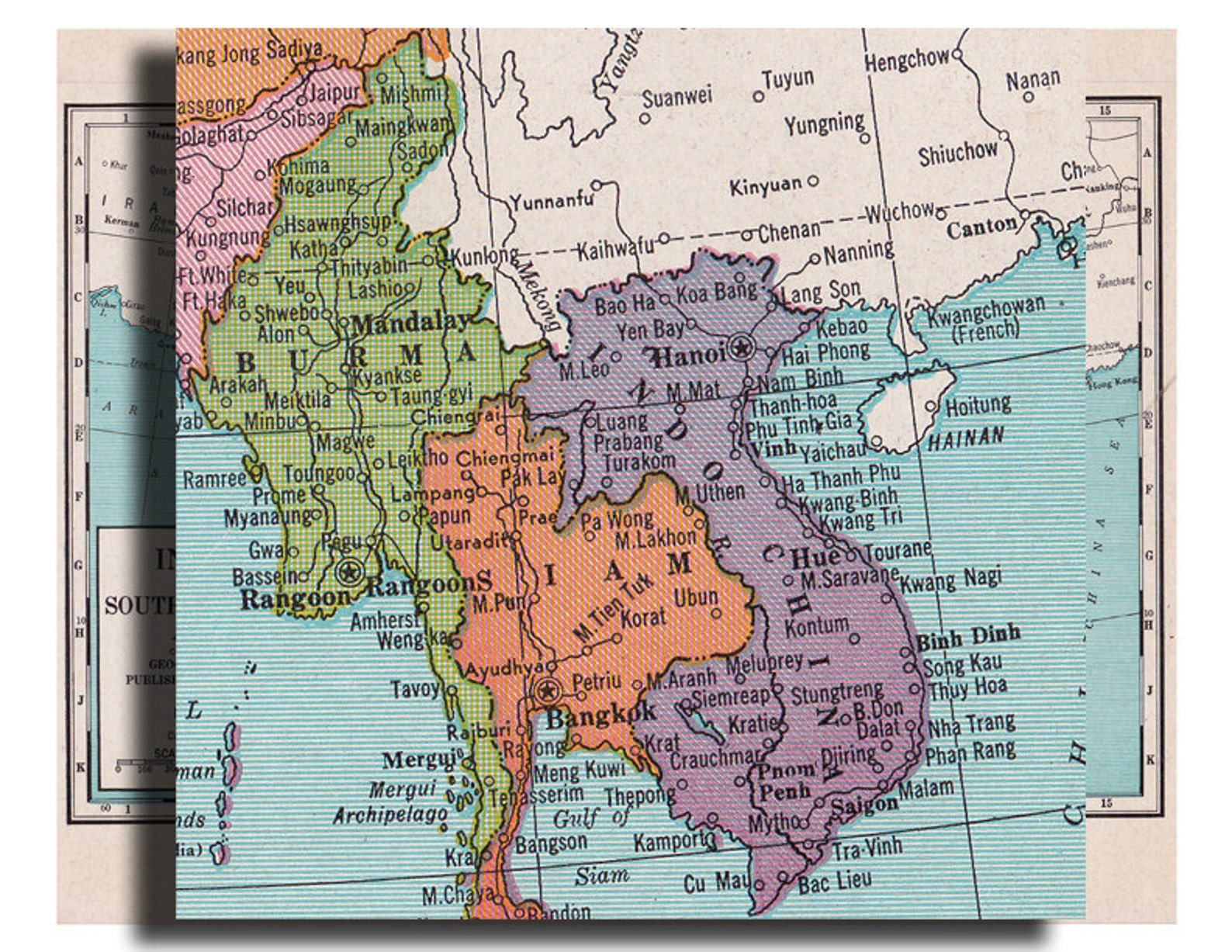 Map of India, Tibet, Burma, Siam, Malay, and Afghanistan, Unique Gift ...