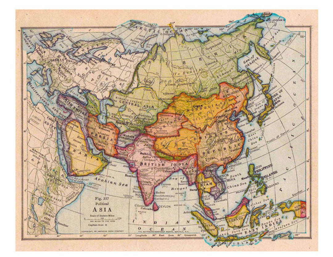 Printable Map of Asia in Gorgeous Colors, for Home Decor, Housewarming ...