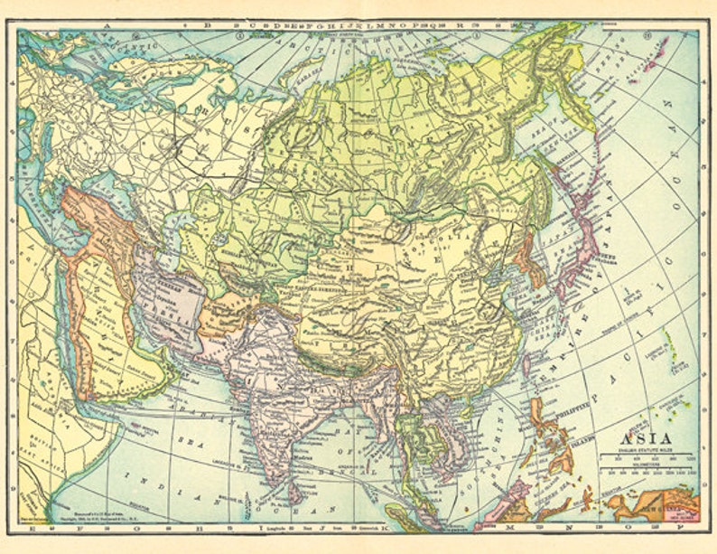Old Map of Asia From the 1900's a Printable Digital | Etsy