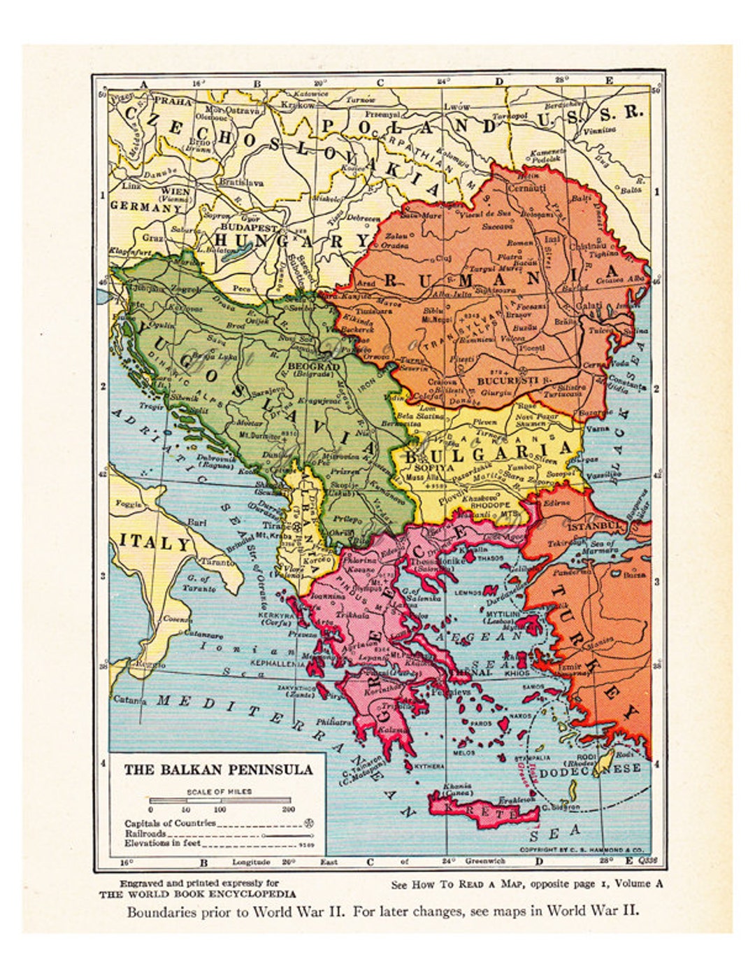 Map of the Balkans, Bright and Colorful Unique Home Decor, Arts an ...