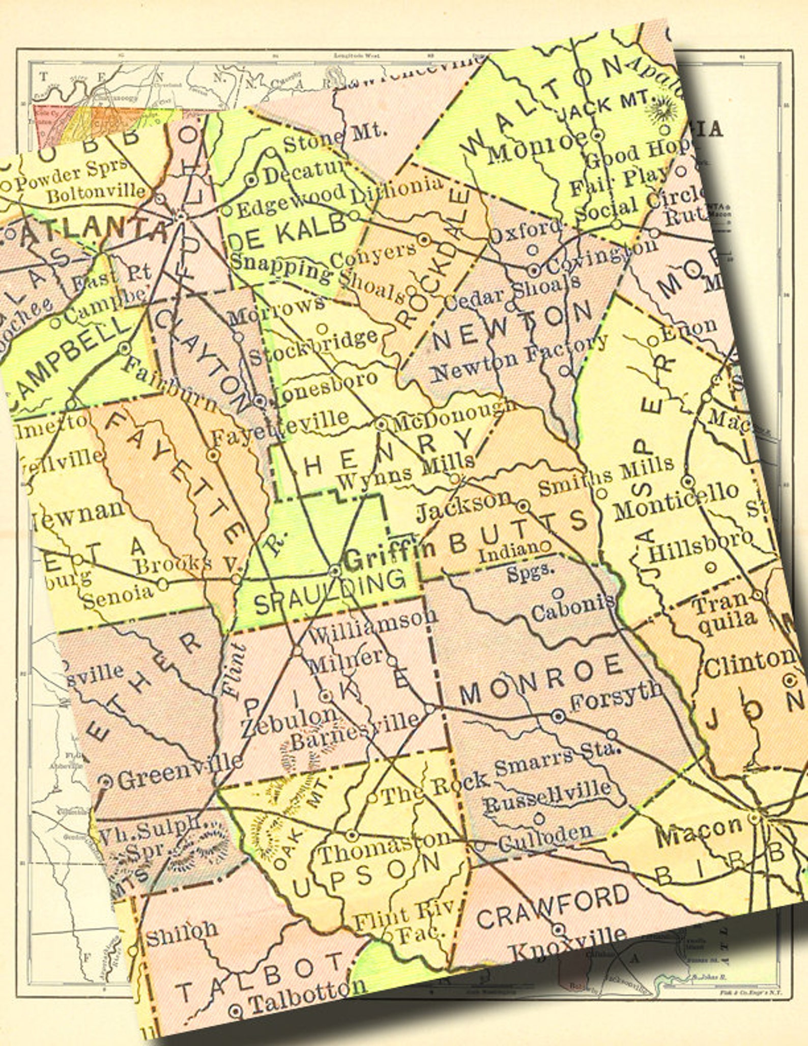 Old Map of Georgia Detailed and Colorful Printable Digital - Etsy