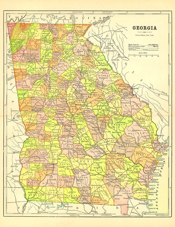 Old Map of Georgia Detailed and Colorful Printable Digital - Etsy
