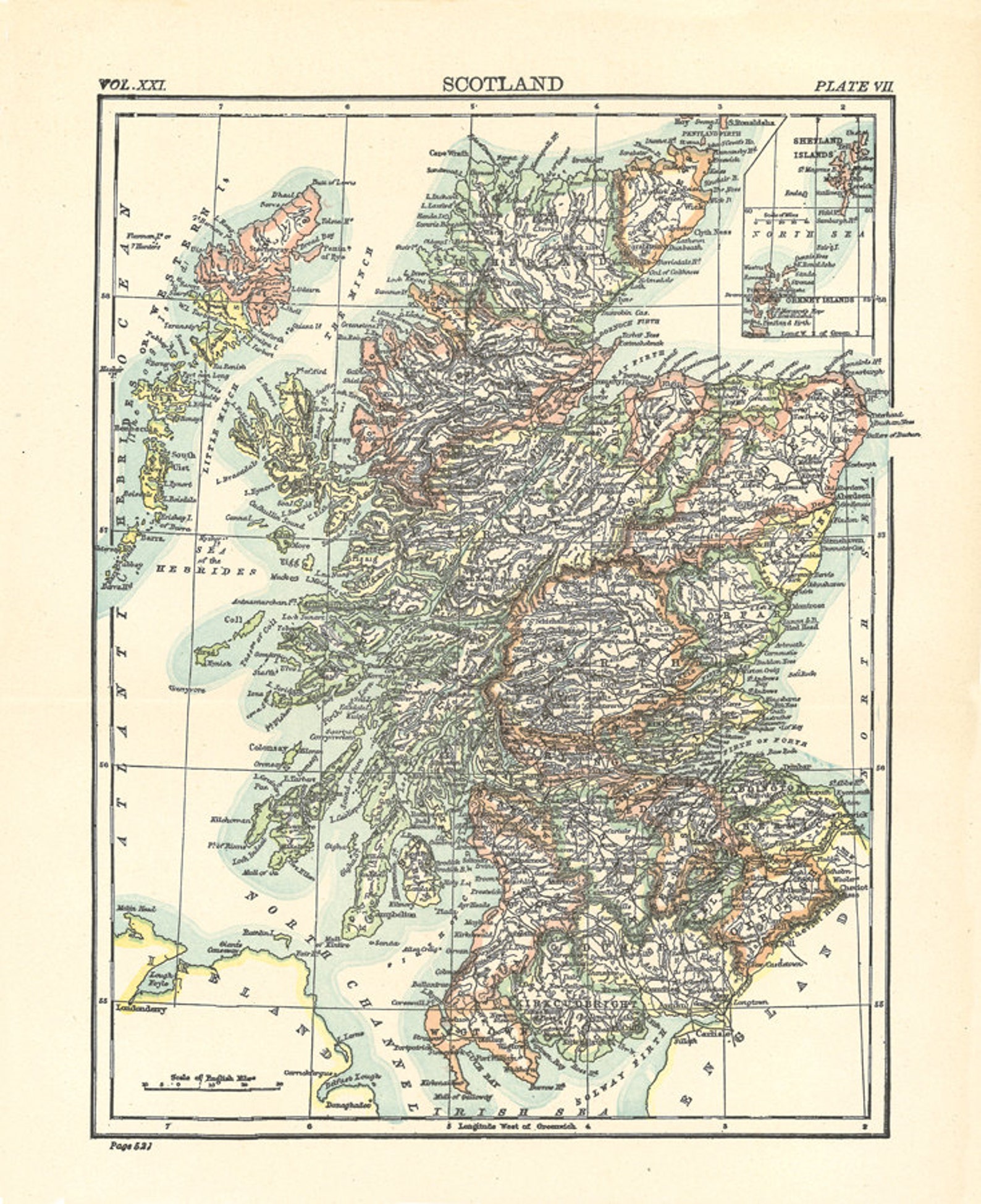 Printable Map of Scotland Antique Home Decor Arts and | Etsy