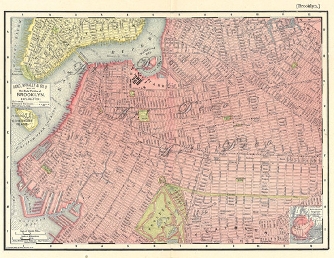Map of Brooklyn From 1895, a Printable Map in 600 Dpi for Large Sized ...