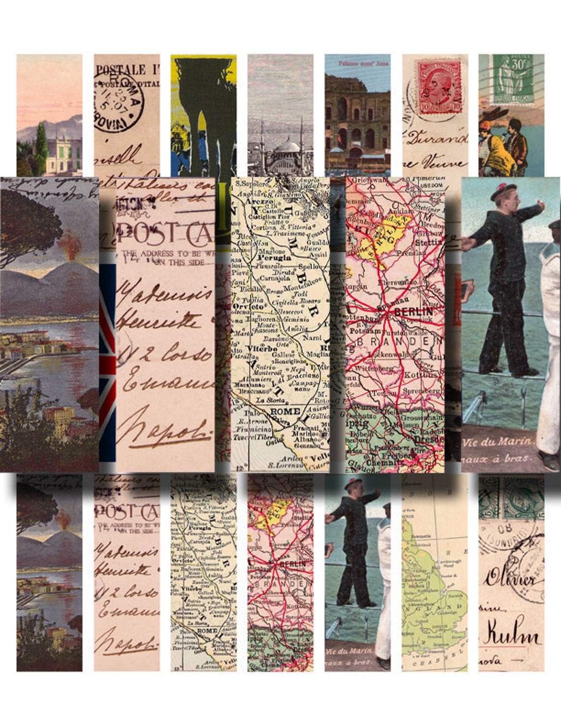 European Postcards 1 X 3 Inch Microslides Digital Collage - Etsy