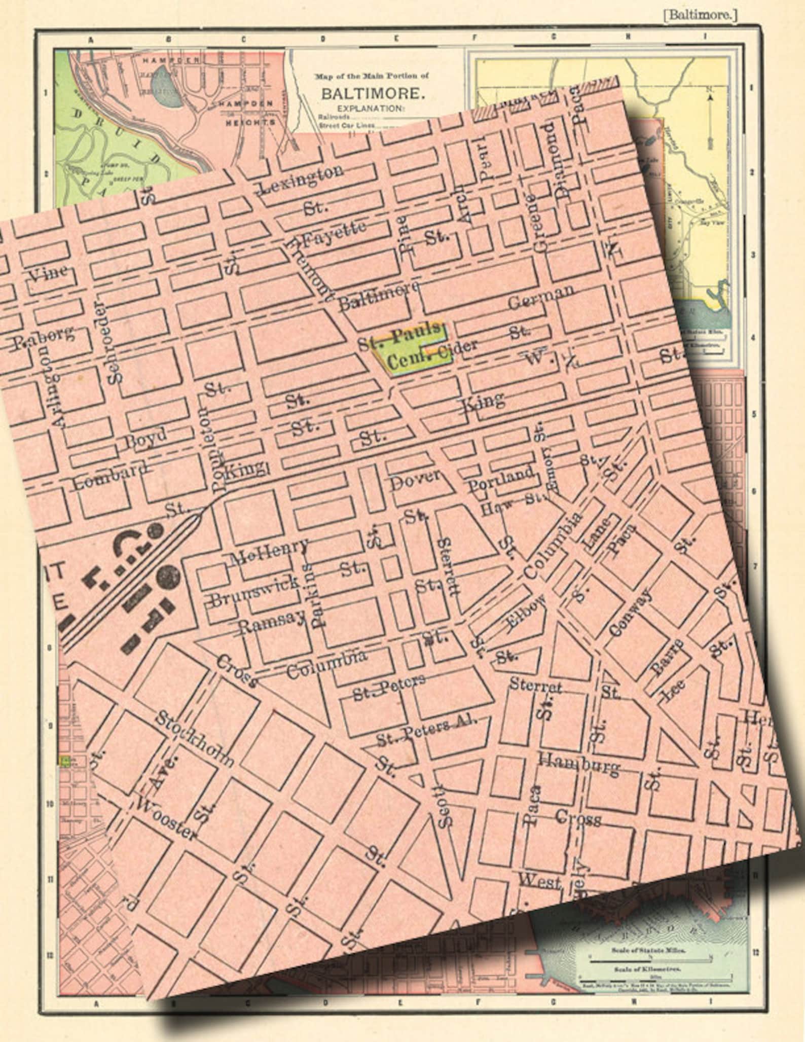 Printable Map of Baltimore Maryland From 1895 Unique Home | Etsy