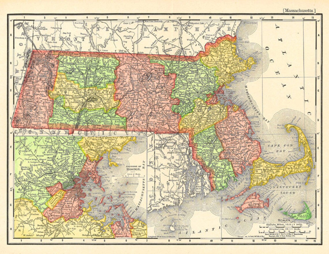 Printable map of Massachusetts unique gift and home decor | Etsy