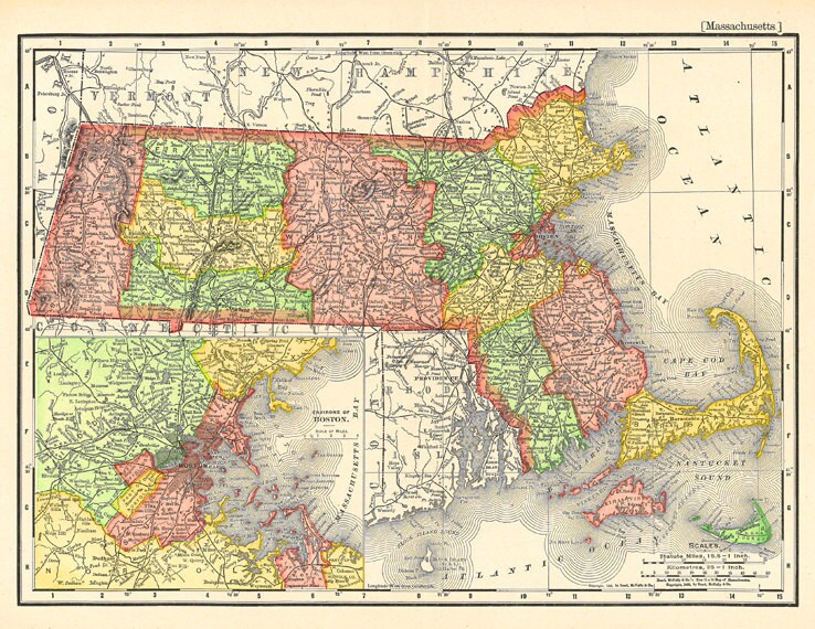 Printable map of Massachusetts unique gift and home decor | Etsy