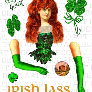 Irish Lass Paper Doll for St. Patrick Day and Everyday, Printable Party ...